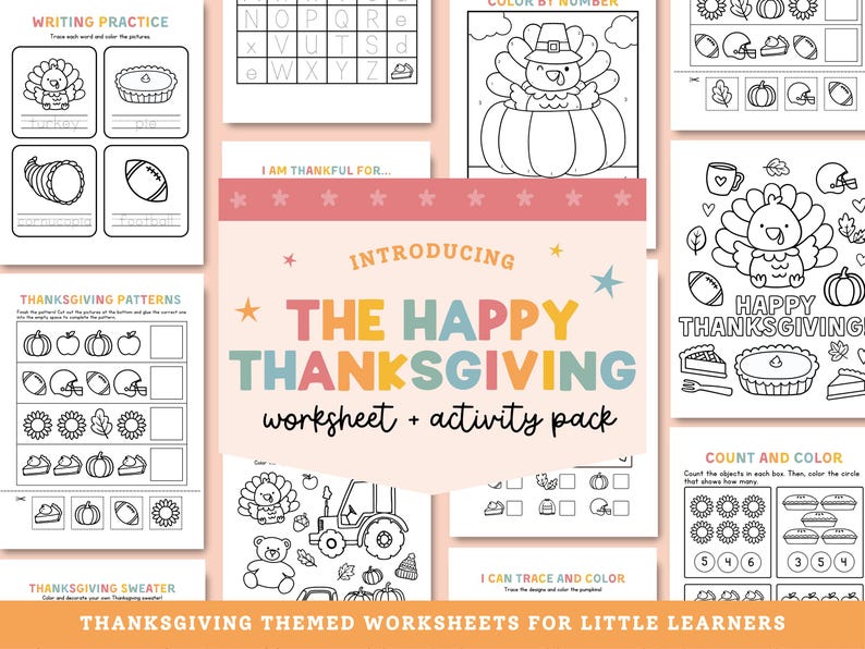 Thanksgiving Worksheet Bundle: Preschool & Kindergarten Learning (PDF ...