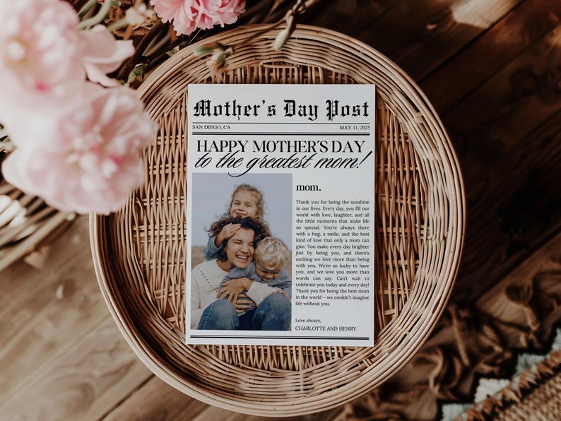 Editable Mother's Day Newspaper Gift: Personalized Printable Card ...