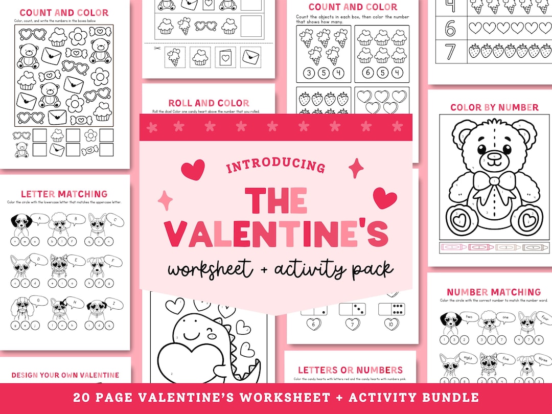 Valentines Day Worksheet Bundle, Preschool and Kindergarten Worksheet ...