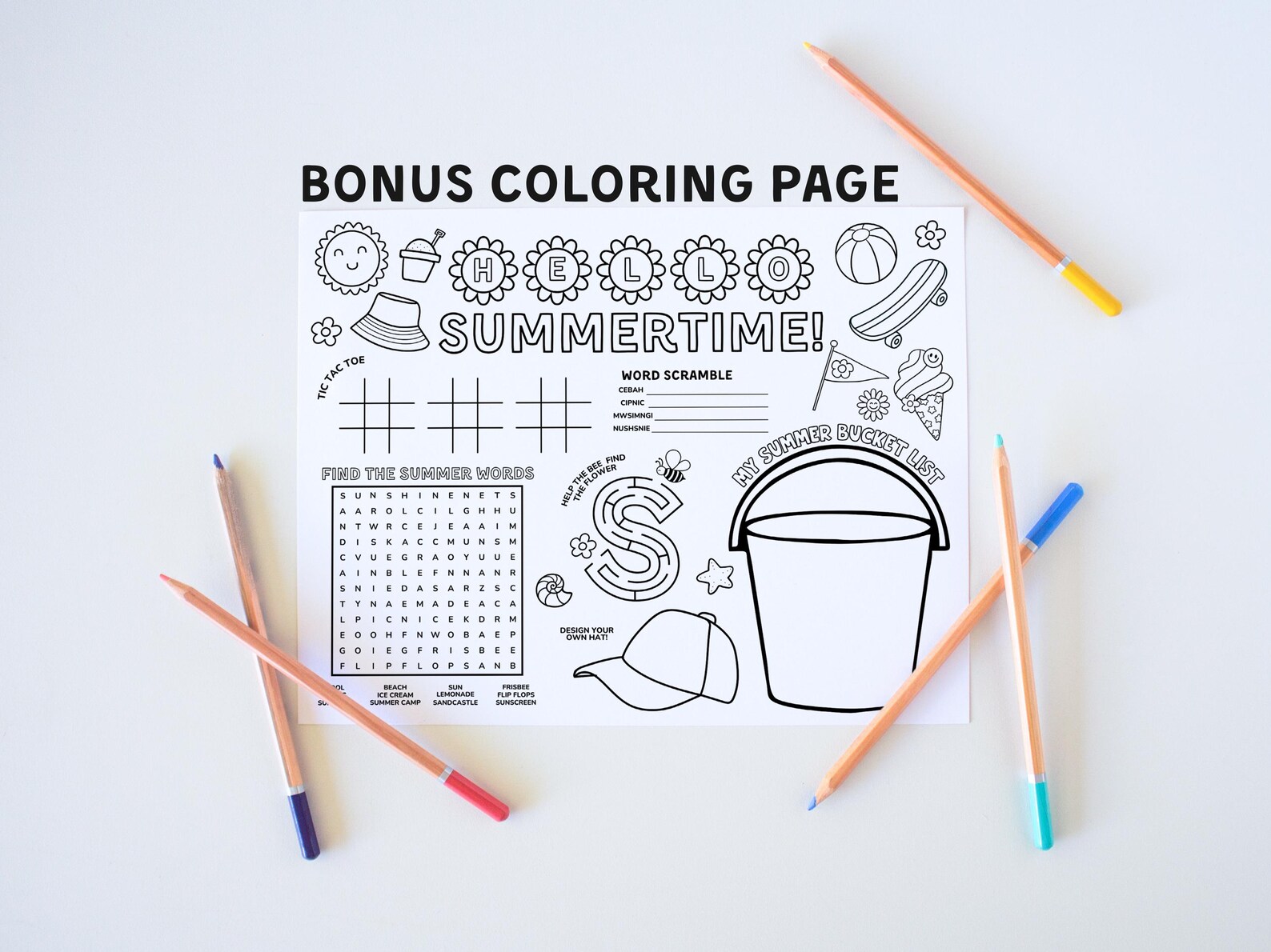 Summer Activity Placemat Printable Summer Coloring Placemat Summer ...