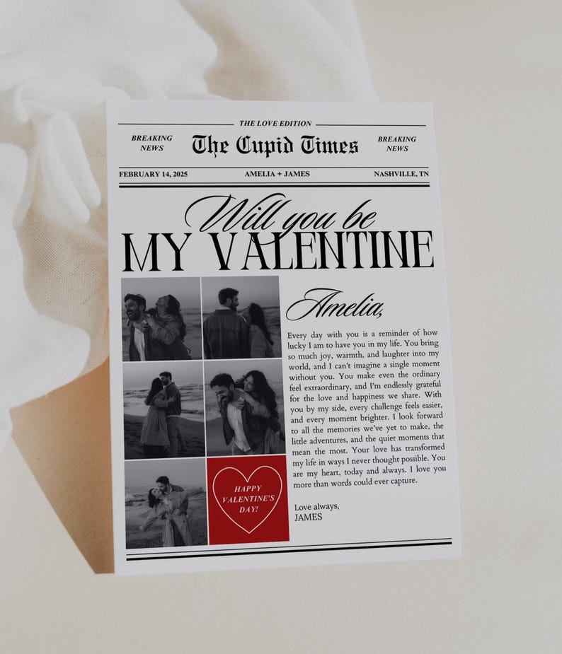 Editable Valentines Newspaper Template, Personalized Valentines Gift - Etsy