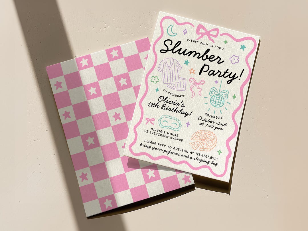 Editable Slumber Party Invitation Template, Sleepover Birthday Invite ...