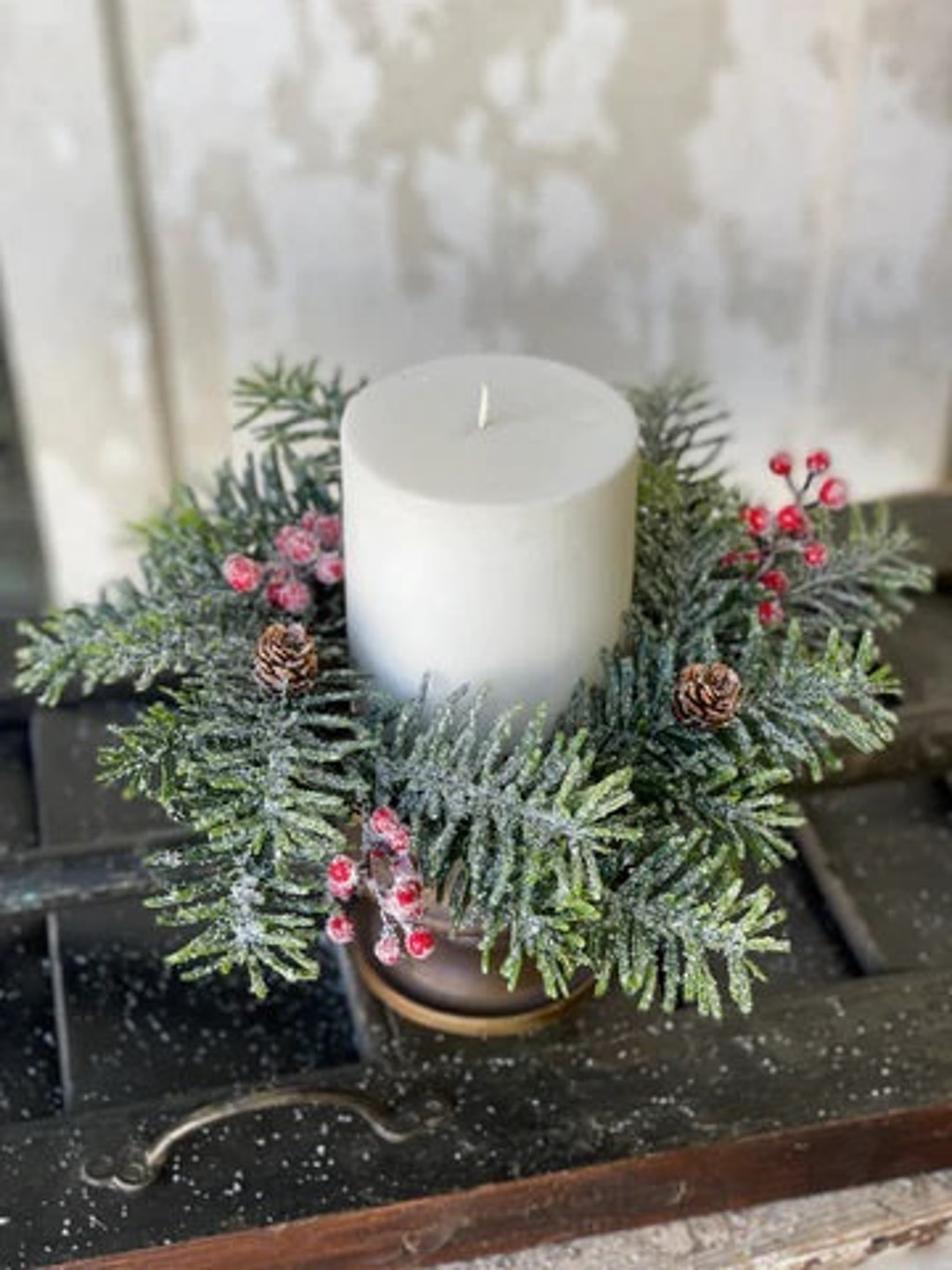 Christmas Winter Hemlock Jewel Candle Ring Wreath - Etsy