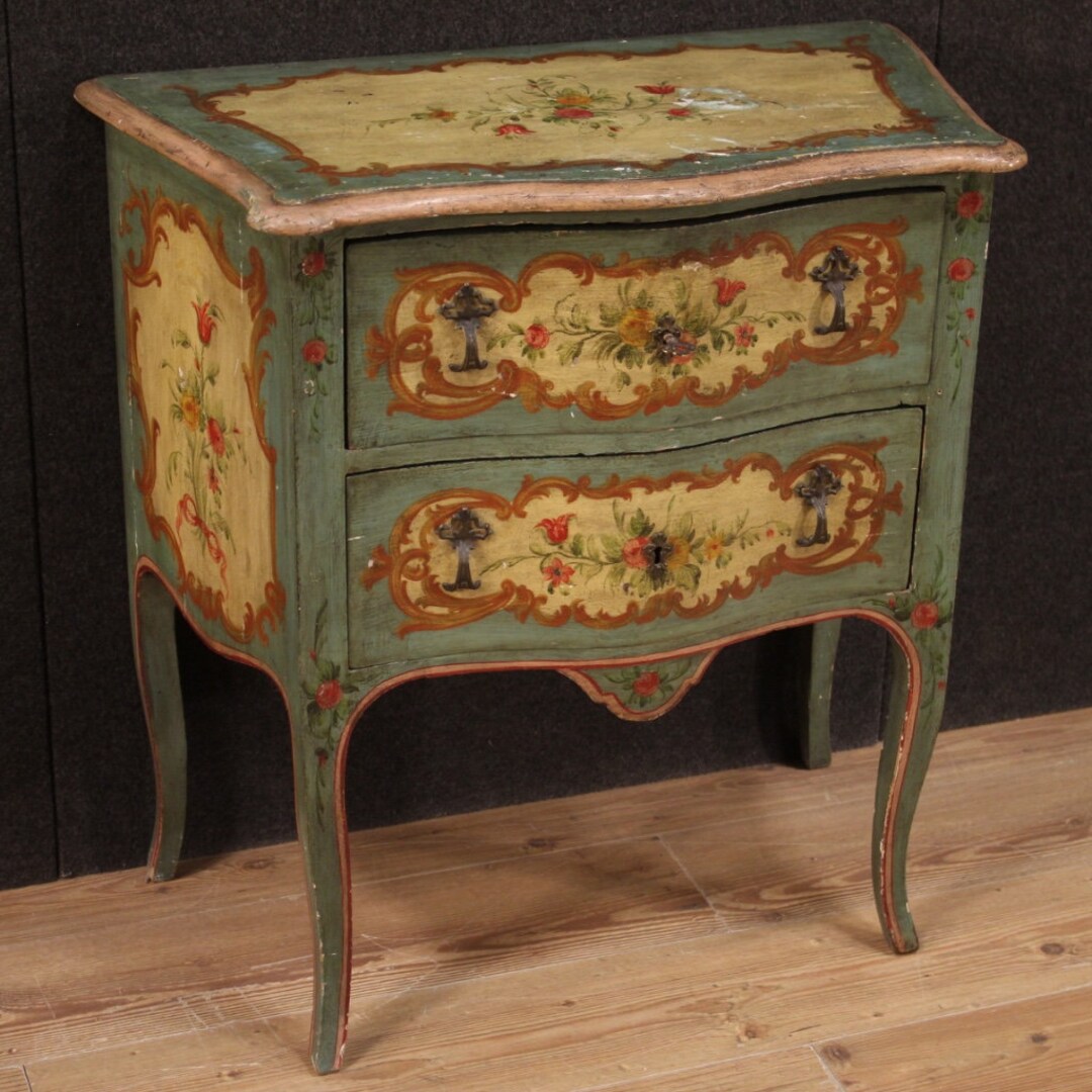 Commode Antique Style Venetian Dresser Wood Lacquered Painted Two ...