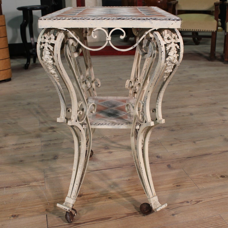 French Iron Table With Double Shelf From 20th Century - Etsy