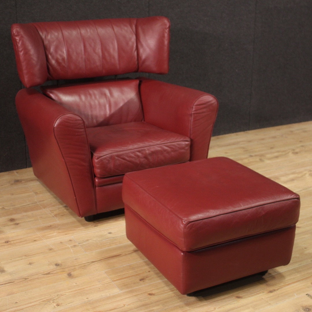 Armchair With Footstool Chair in Red Leather Zanotta Furniture Modern ...