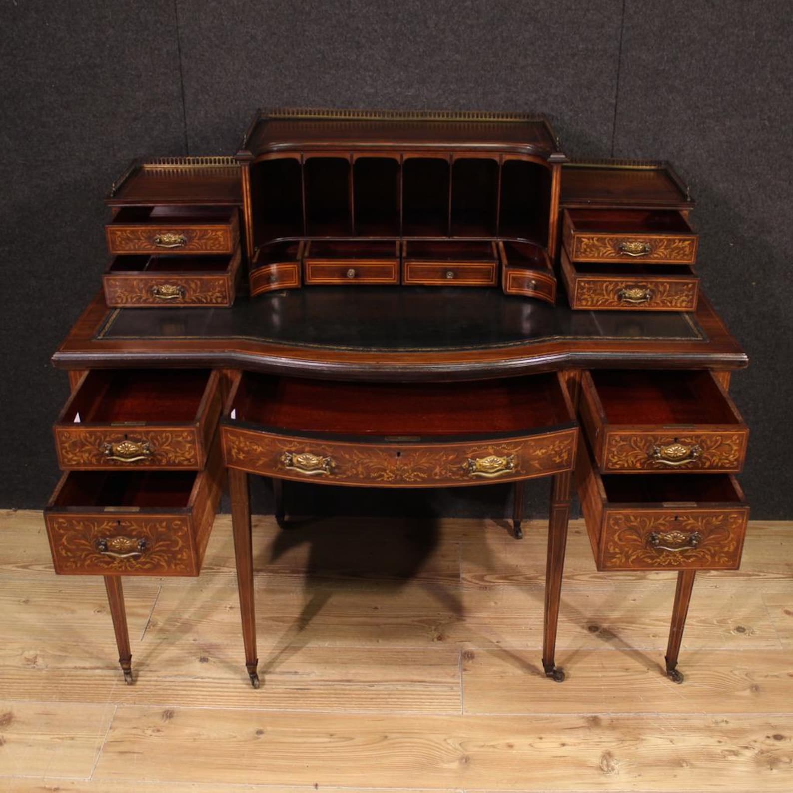 English Writing Desk Table Furniture Antique Inlaid Wood 19th Century ...