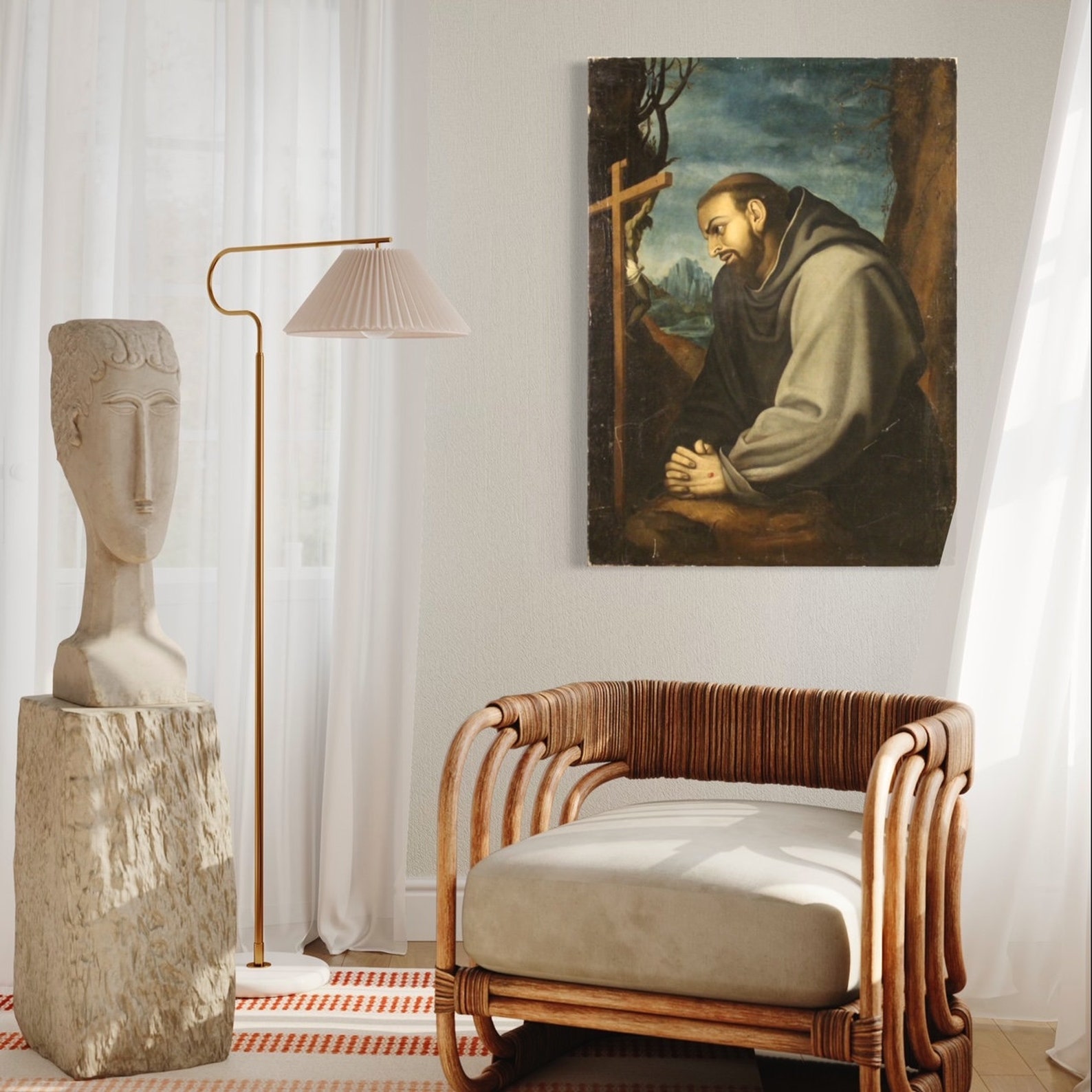 Antique Painting Religious Framework Oil on Canvas Saint Francis 18th ...