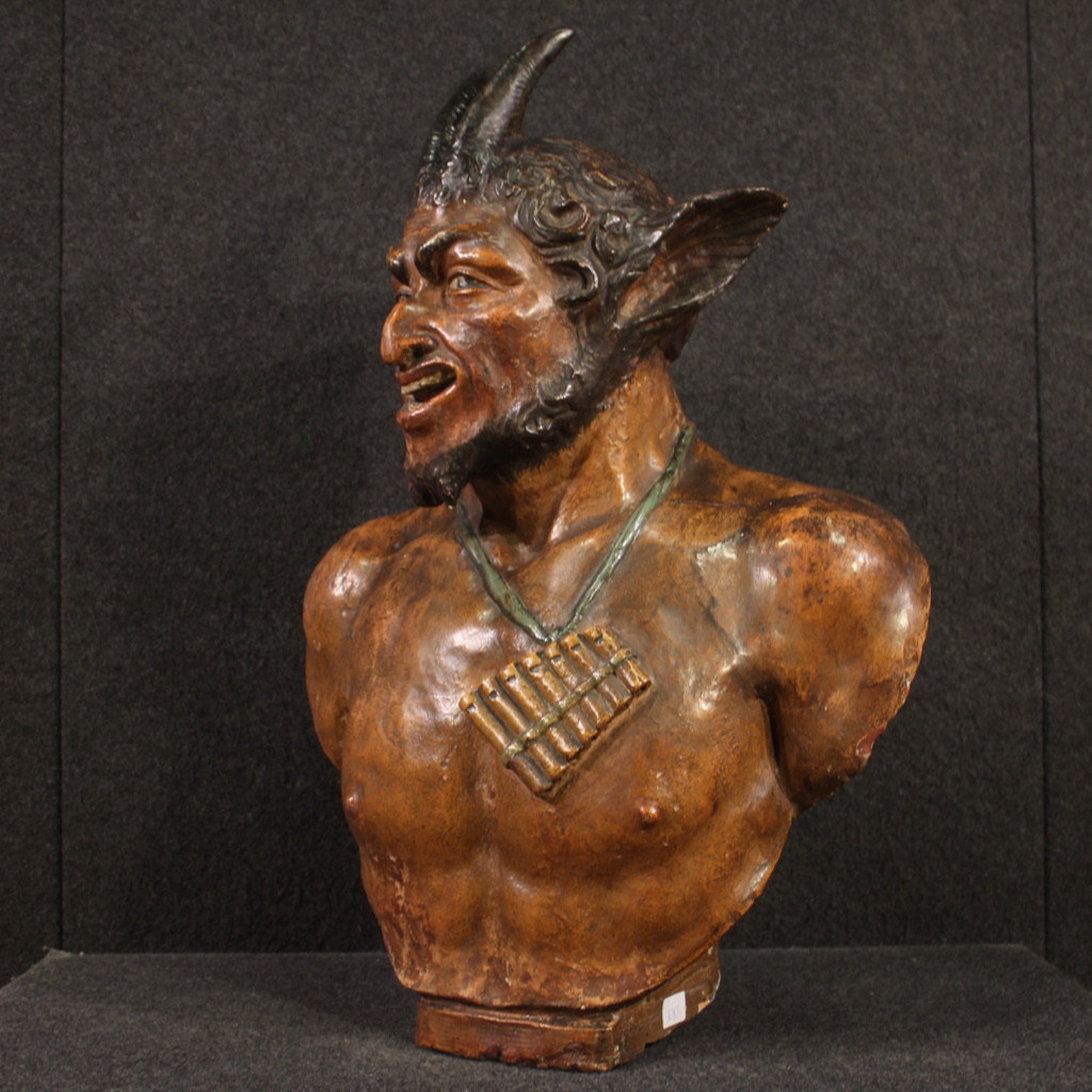 Faun Pan Terracotta Sculpture Polychrome Statue Mythological Satyr 19th ...