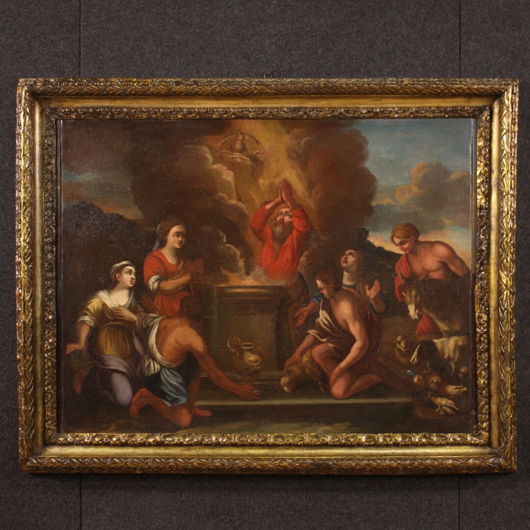 Antique Religious Painting Artwork Oil on Canvas Sacrifice - Etsy