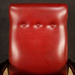 Armchair Furniture Chair in Wood Red Faux Leather Living Room Design ...
