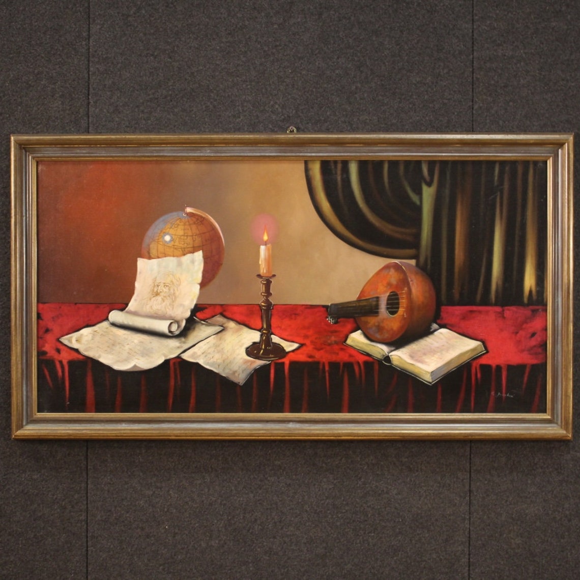 Still Life Musical Instruments Painting Oil Canvas Antique Style ...