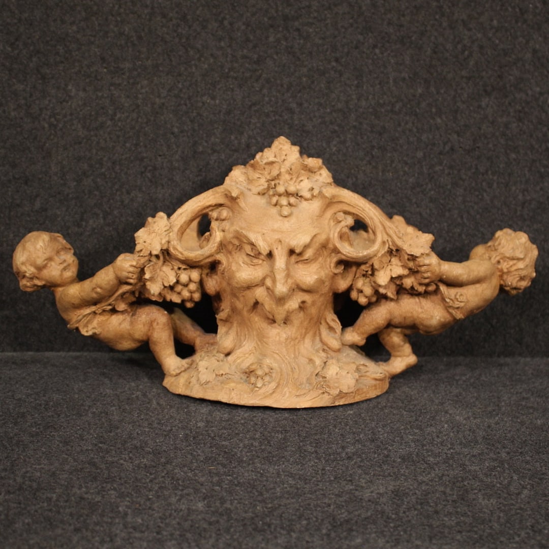 Terracotta Signed Flamand Centerpiece Sculpture Statue Putti Faun 20th ...
