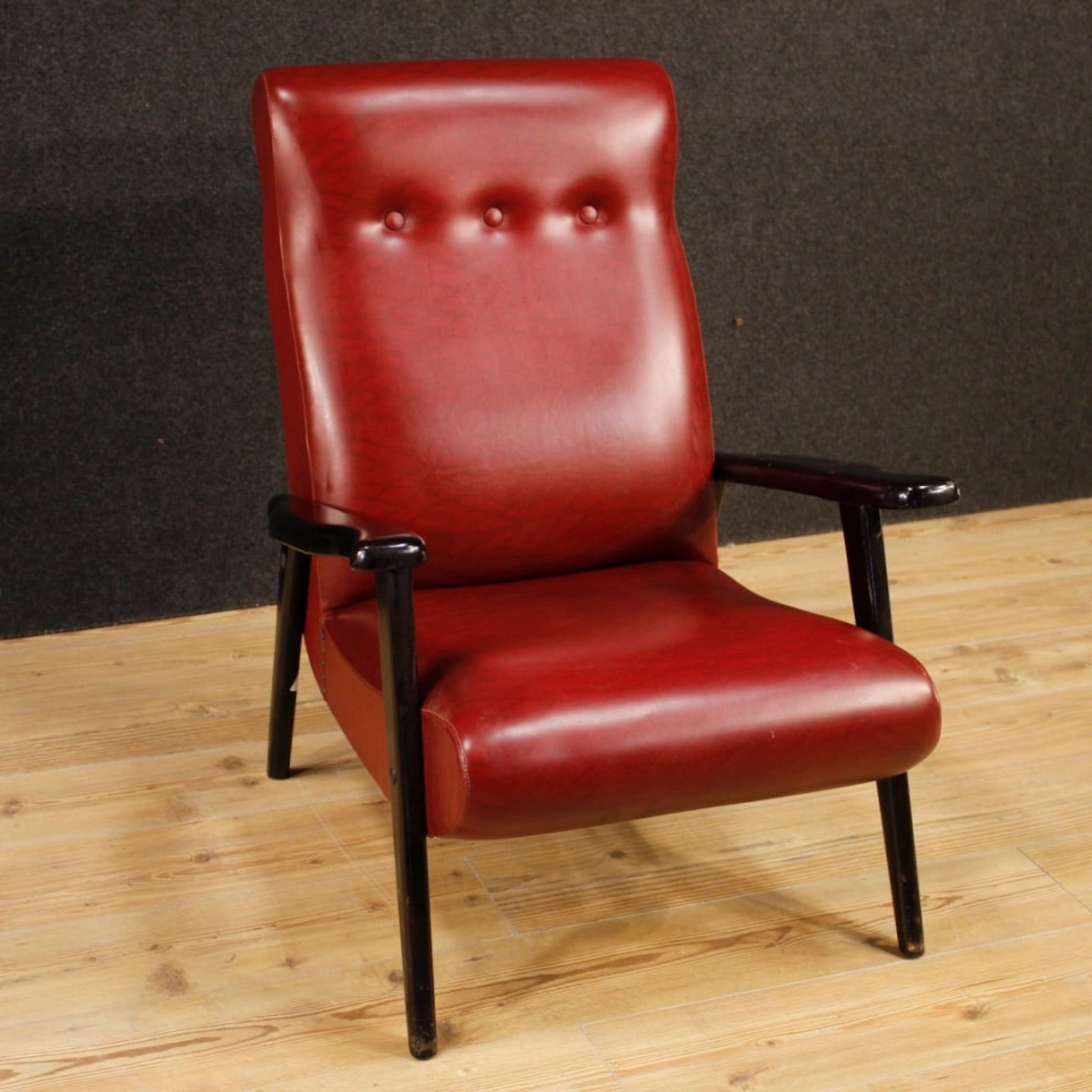 Armchair Furniture Chair in Wood Red Faux Leather Living Room Design ...