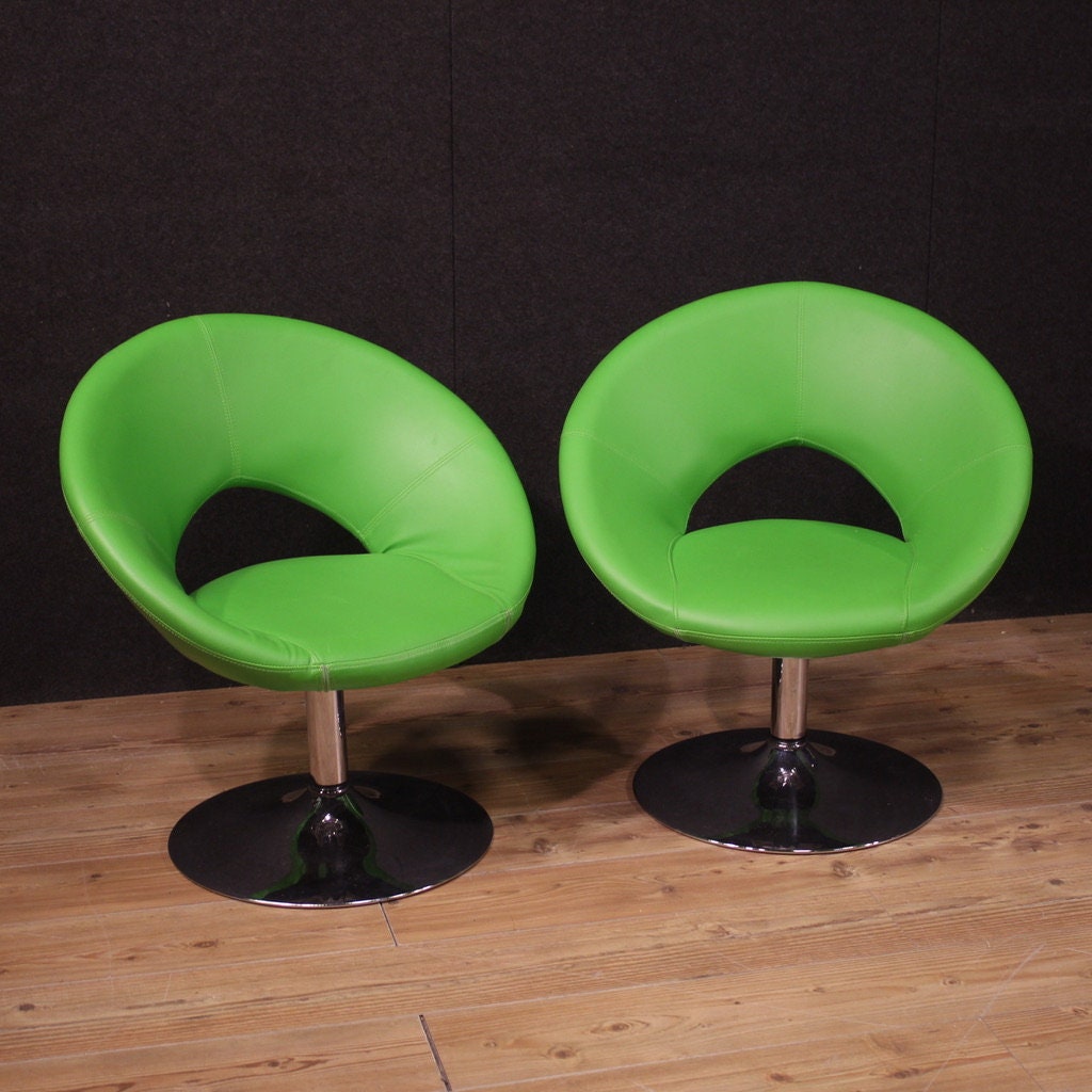 Pair of Armchairs Two Furniture Design Modern Chairs 80s Faux Leather ...