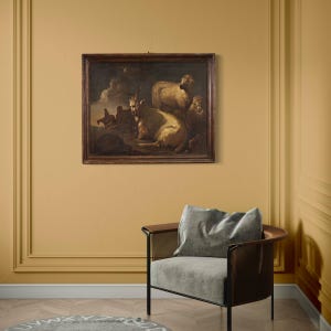 Bucolic Landscape Animal Goats Painting Antique Oil Canvas Artwork 17th ...