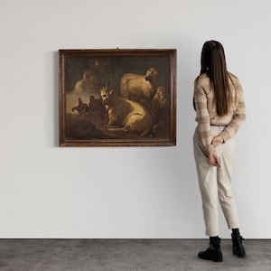 Bucolic Landscape Animal Goats Painting Antique Oil Canvas Artwork 17th ...