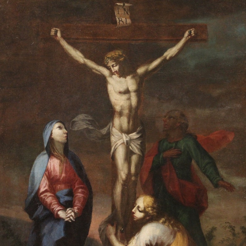 Antique Crucifixion Religious Painting 18th Century Artwork Oil on Canvas 700 - Etsy