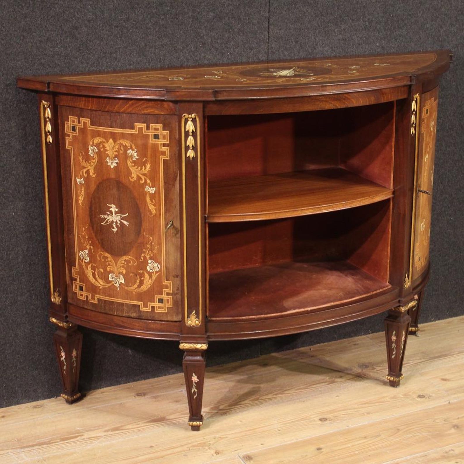 Half Moon Sideboard Antique Style Louis XVI Furniture Inlaid Wood 20th ...