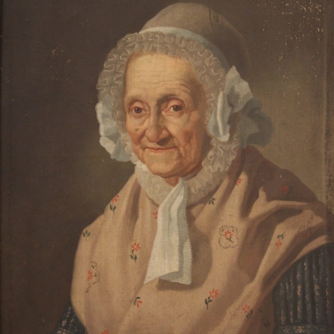 Ancient Painting Portrait Old Woman Framework Oil on Canvas Frame 19th ...