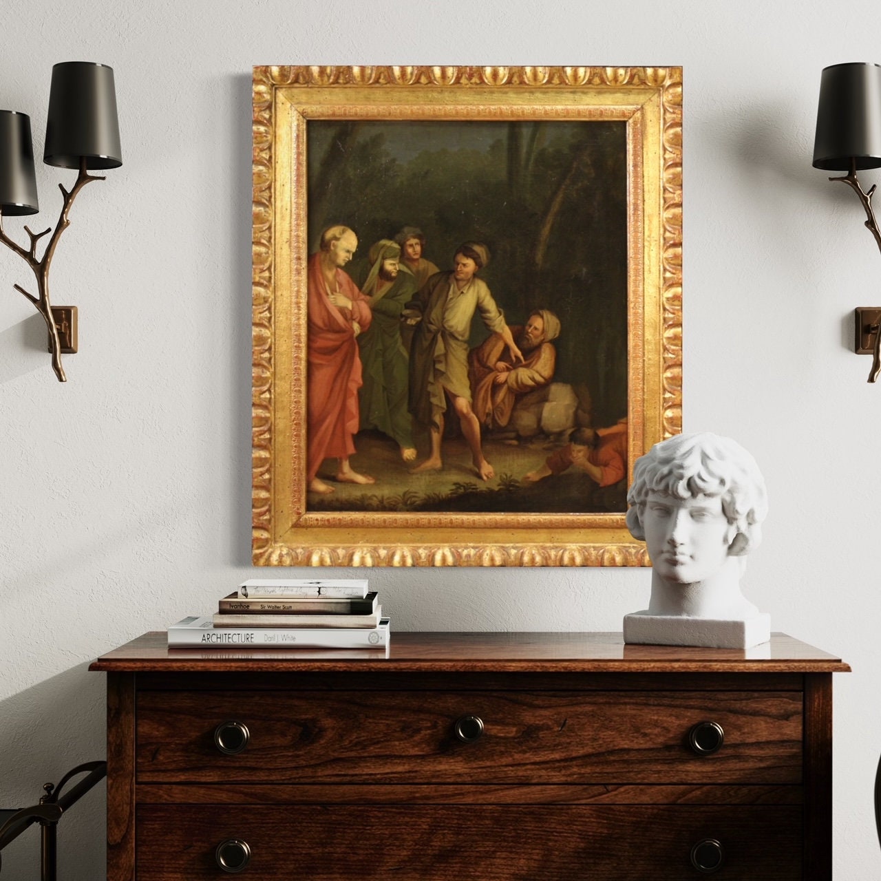 Antique Painting Framework Oil on Canvas With Frame Characters 700 18th ...