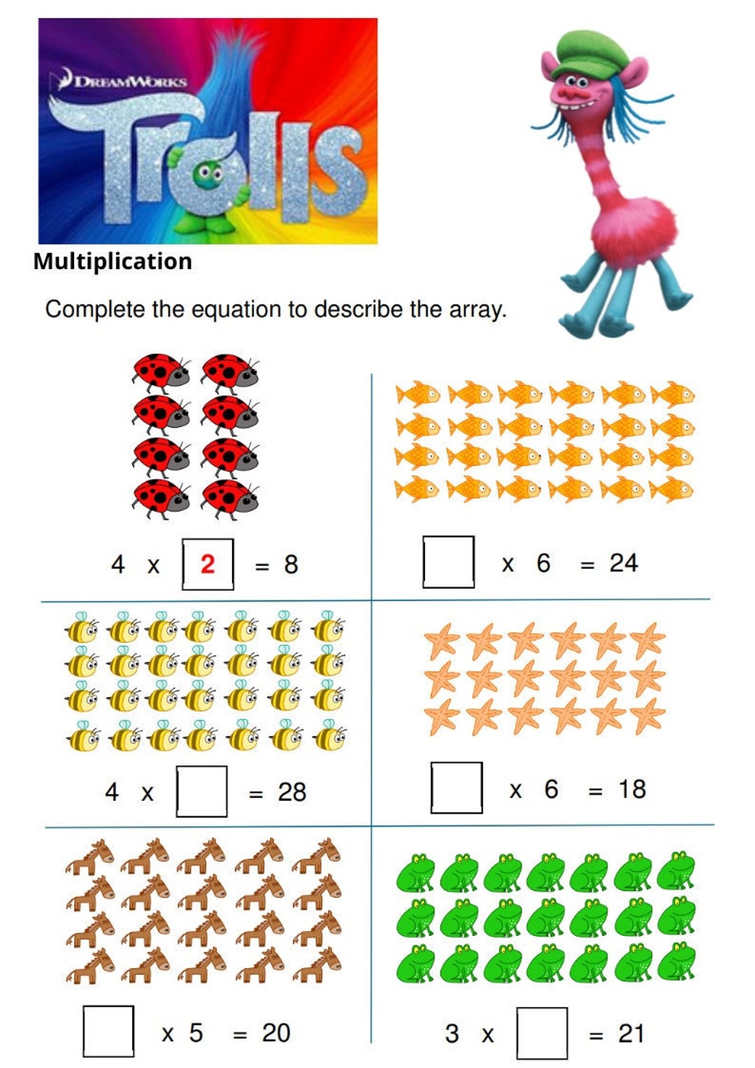 Set of 15 Trolls Printable Worksheets 2nd Grade Math Reading Activities ...