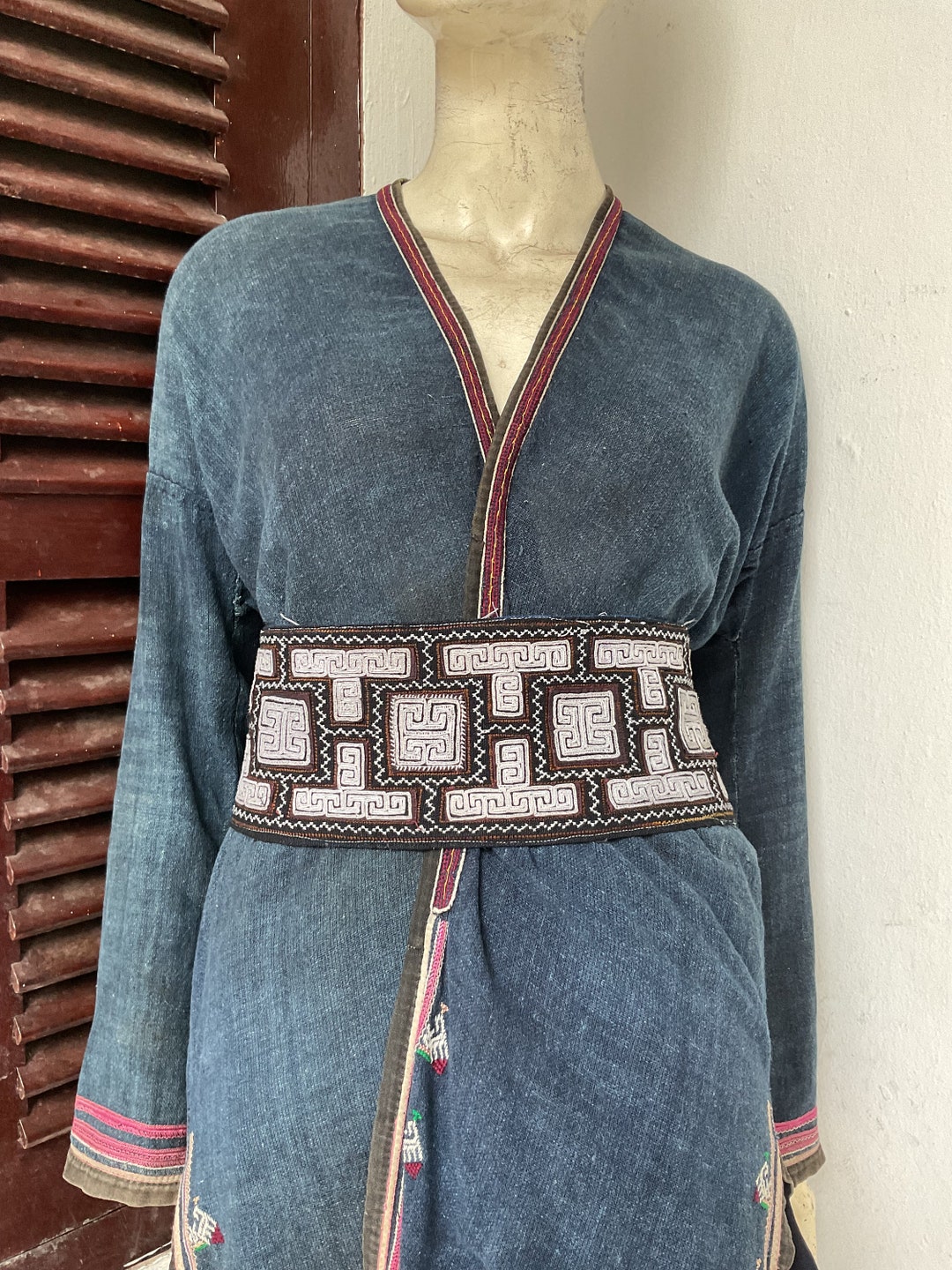 Vintage Tribal White Hmong Women Embroidered Cotton Belt in Mu Cang ...