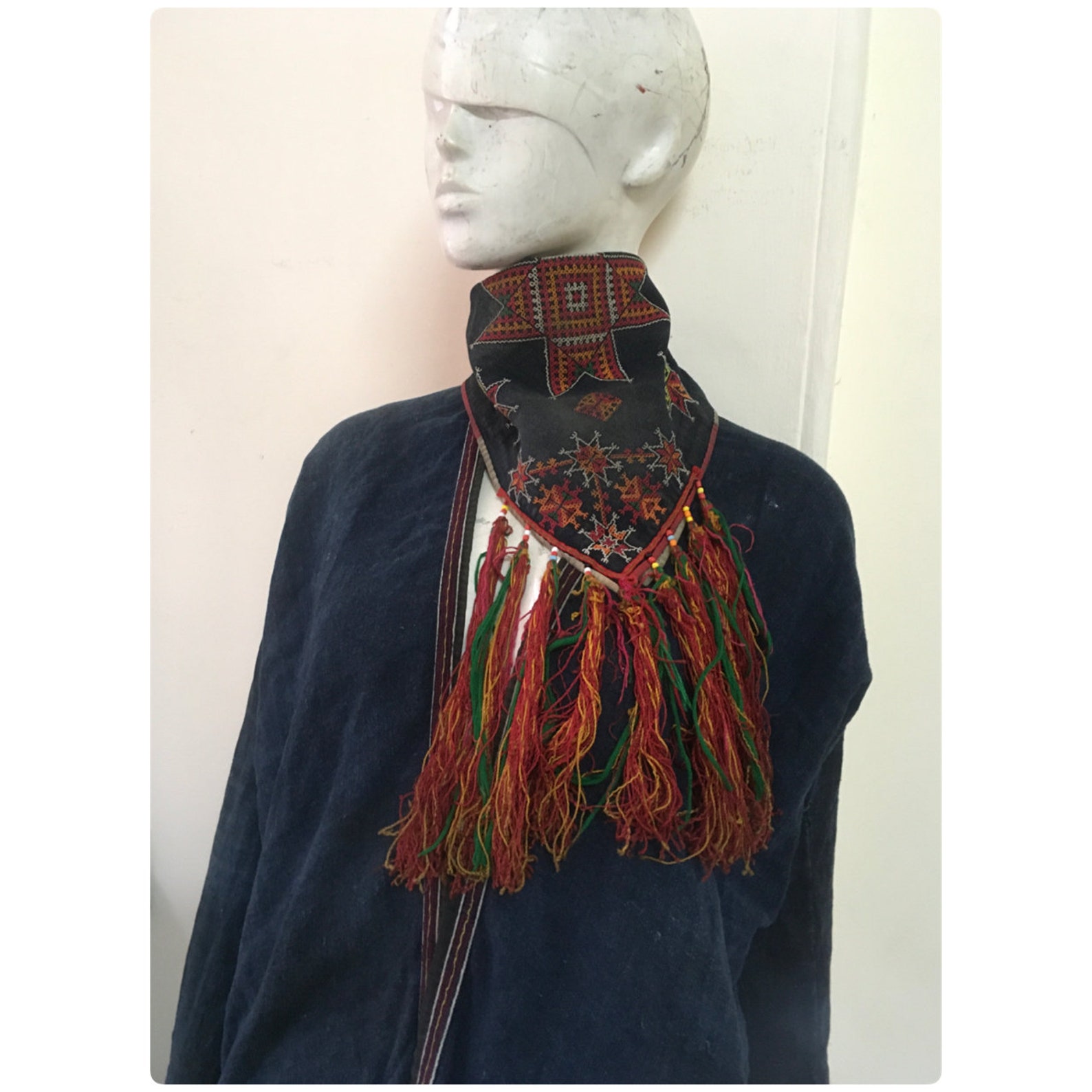 Vintage Tribal White Dao Hand Embroidered Head Scarf From Lai | Etsy