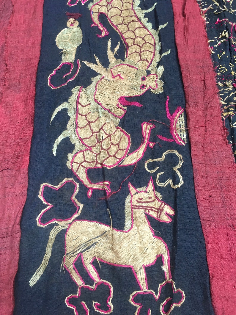 Vintage Tribal Red Dao Priest’s Dragon Robe Silk Cotton Embroidered in ...