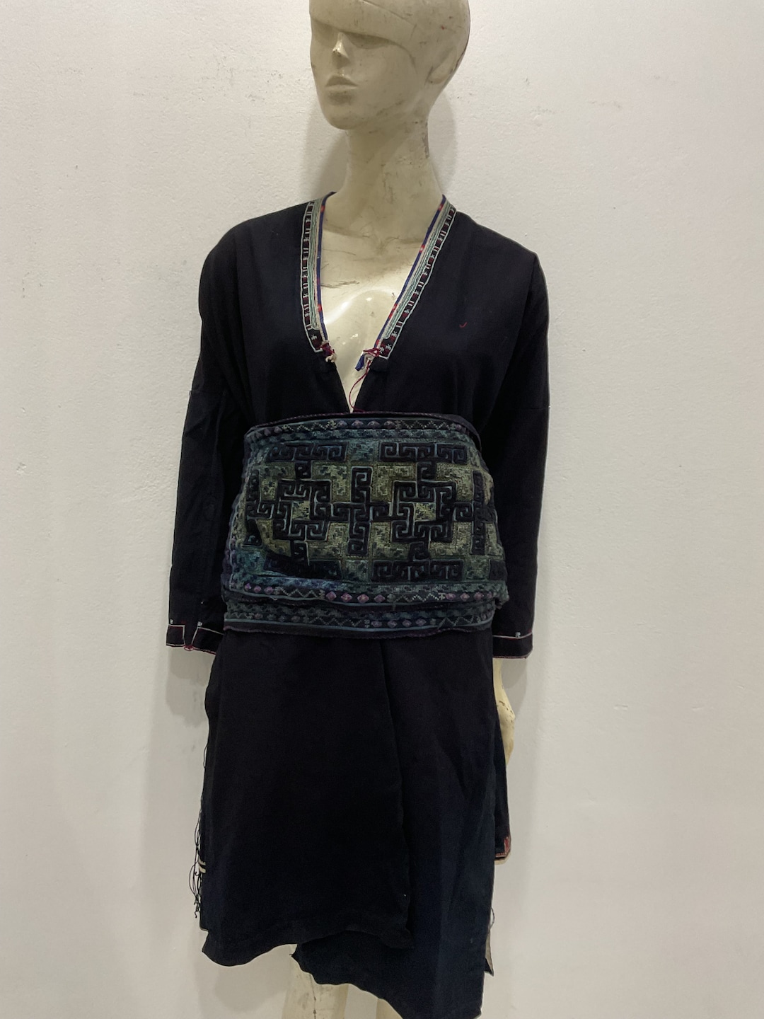 Vintage Tribal Black Hmong Embroidered Silk Cotton Belt in Sapa Area ...