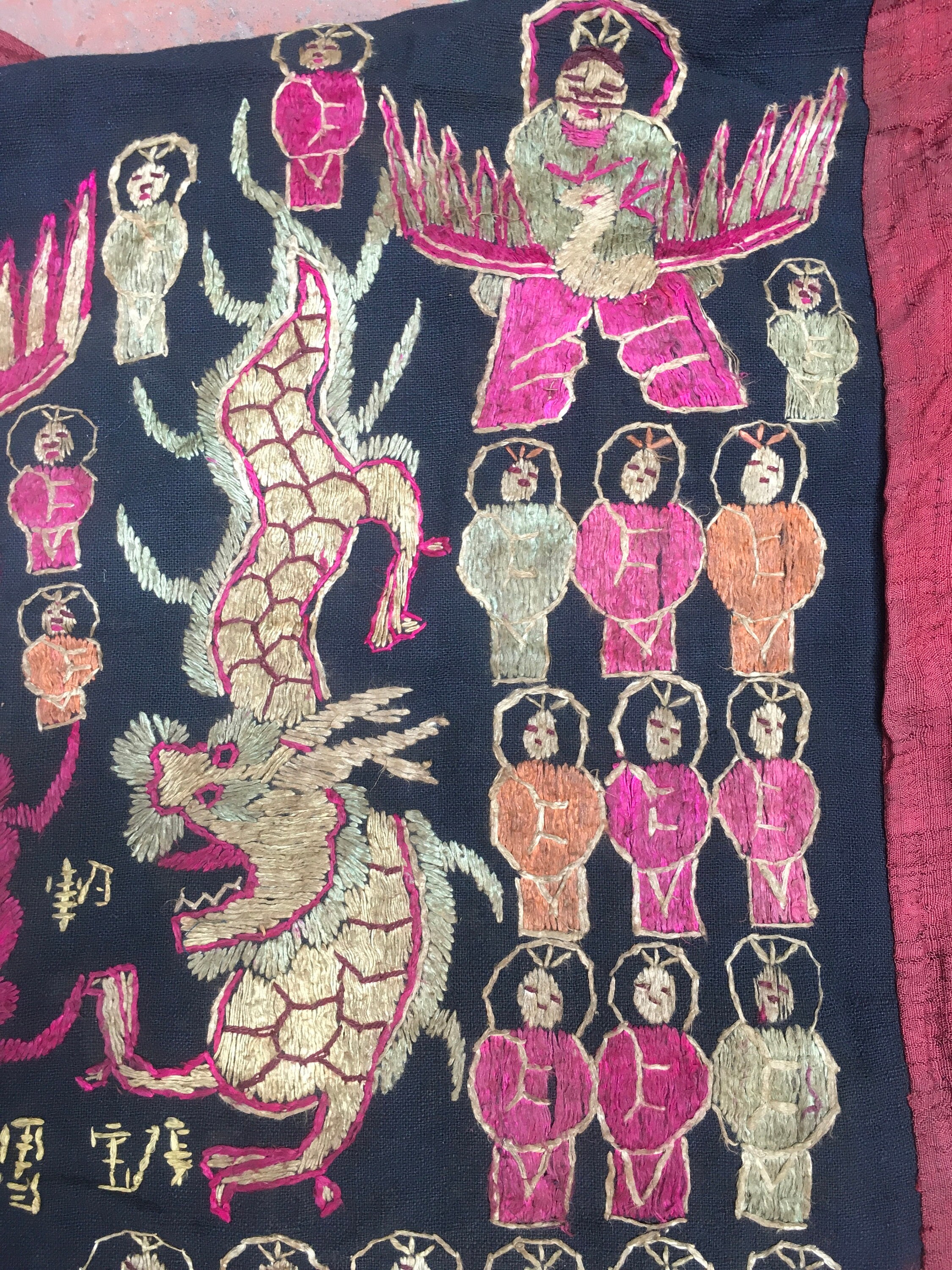 Vintage Tribal Red Dao Priest’s Dragon Robe Silk Cotton Embroidered in ...