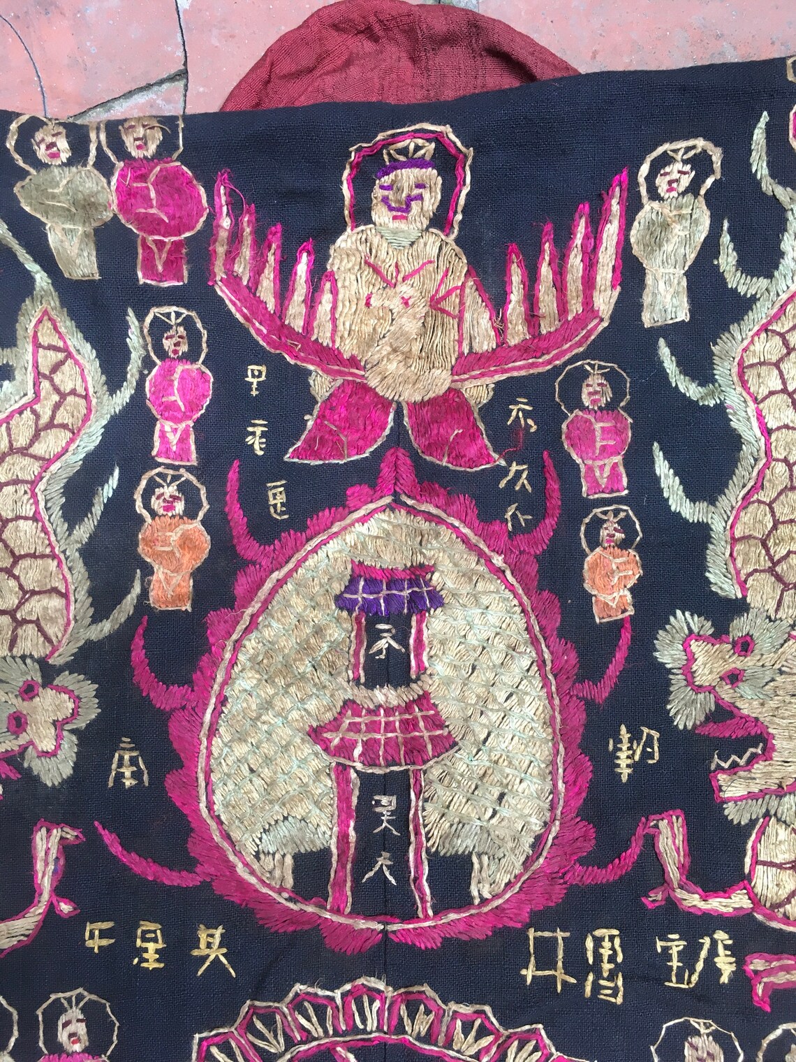 Vintage Tribal Red Dao Priest’s Dragon Robe Silk Cotton Embroidered in ...