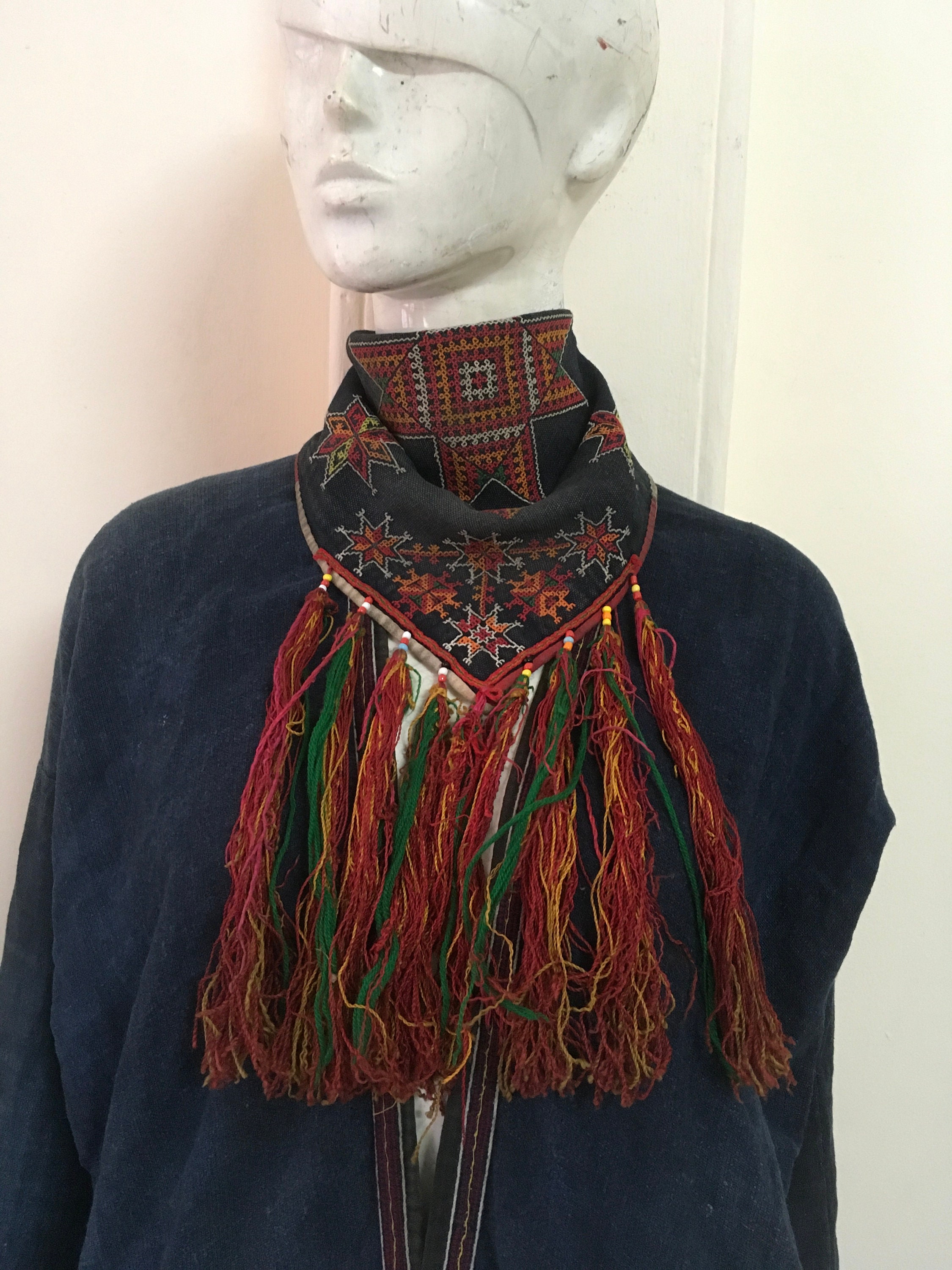 Vintage Tribal White Dao Hand Embroidered Head Scarf From Lai | Etsy