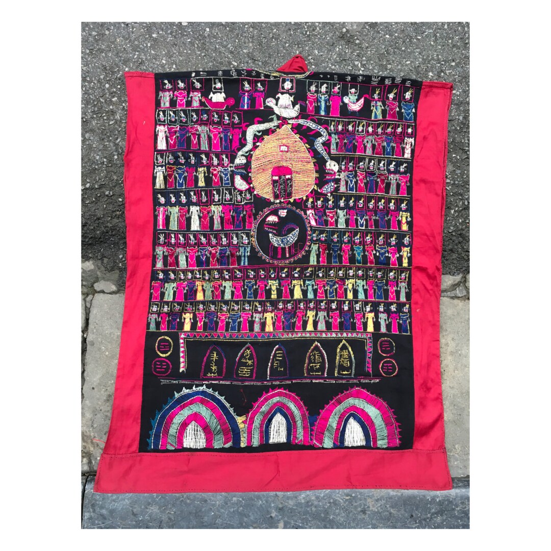 Vintage Tribal Red Dao Priest’s Dragon Robe Natural Silk Cotton ...