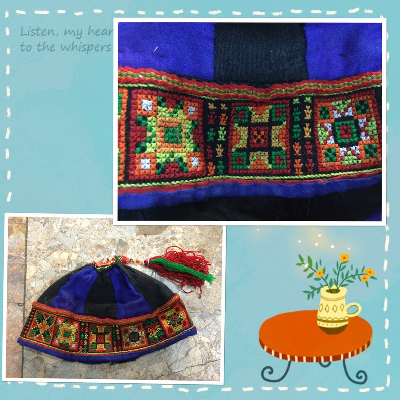 Vintage tribal Dao children's hat in the north of Vietnam | Etsy