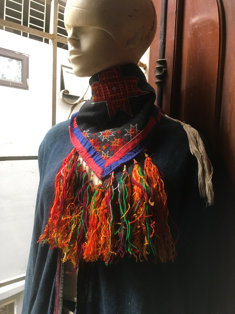 Vintage Tribal White Dao Hand Embroidered Head Scarf From Lai - Etsy