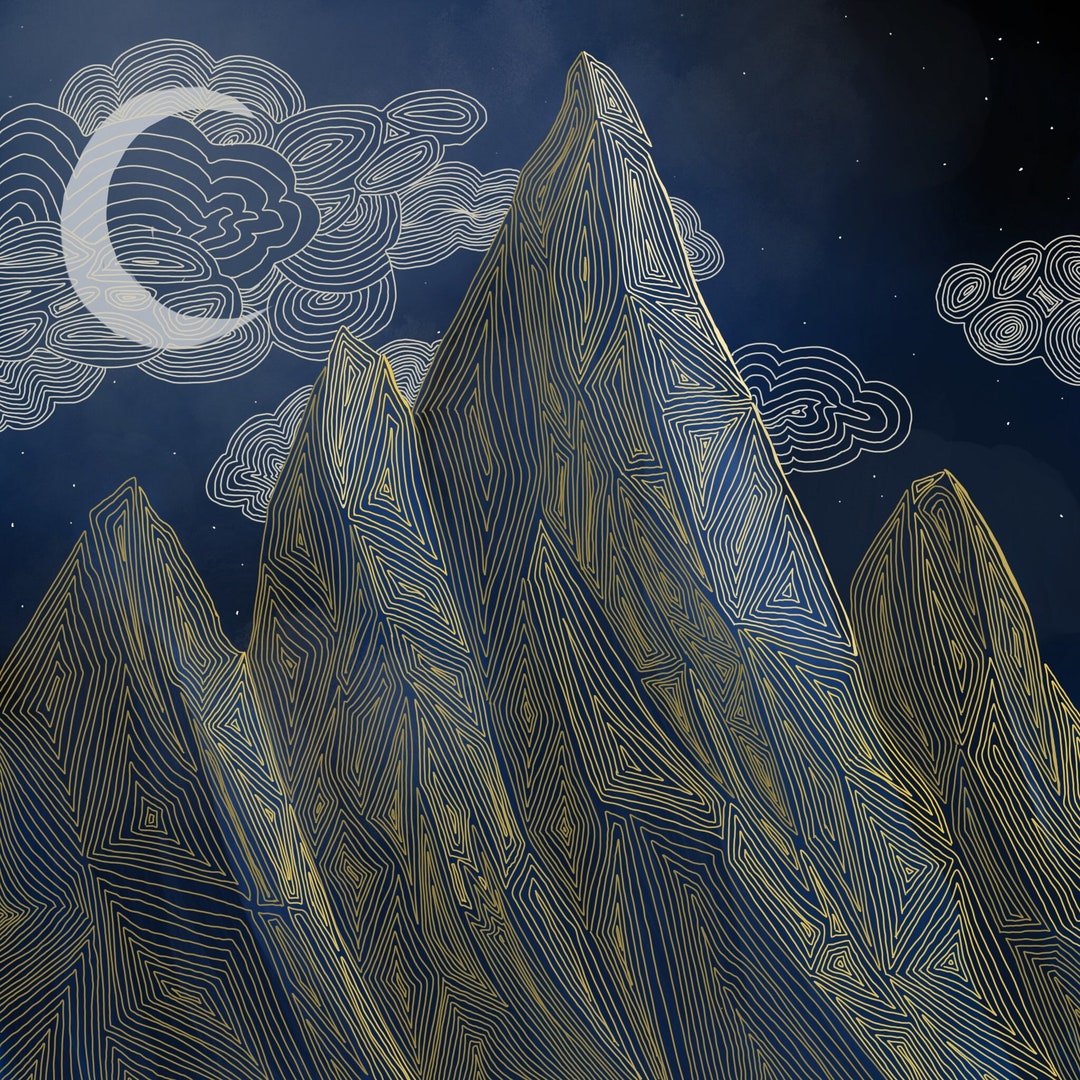 Golden Lines Mountainscape Art Print: 8x8" Matte Original Drawing - Etsy