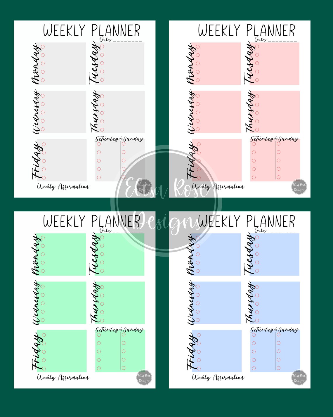 Printable Weekly Planners- Binder/clipboard- PNG Files- Weekly Planner ...