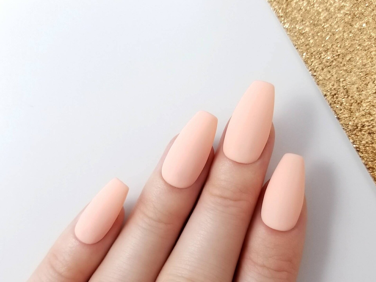 Matte Peach Press on Nails Snap on Reusable Manicure - Etsy