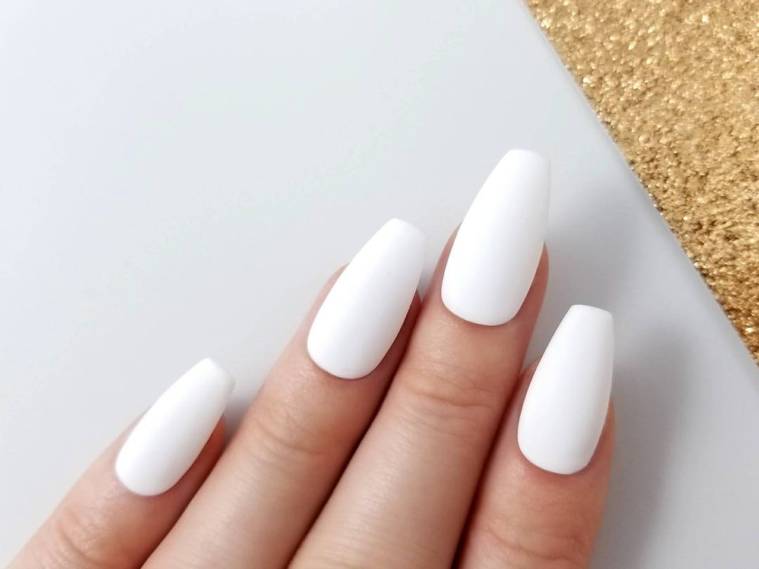 Matte White Press on Nails - Reusable Manicure - Any Shape - Coffin ...