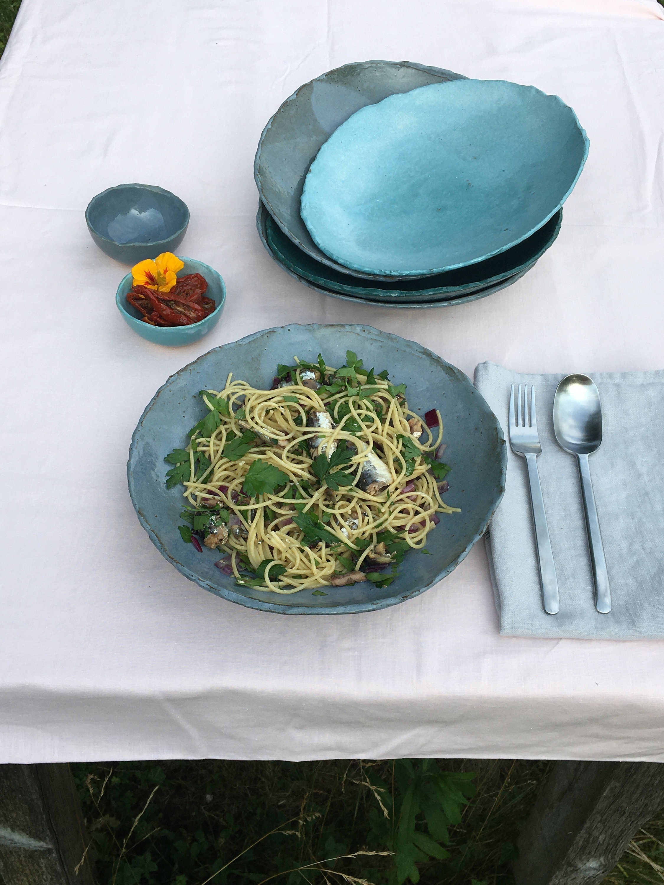 Plato de pasta azul turquesa - Etsy España