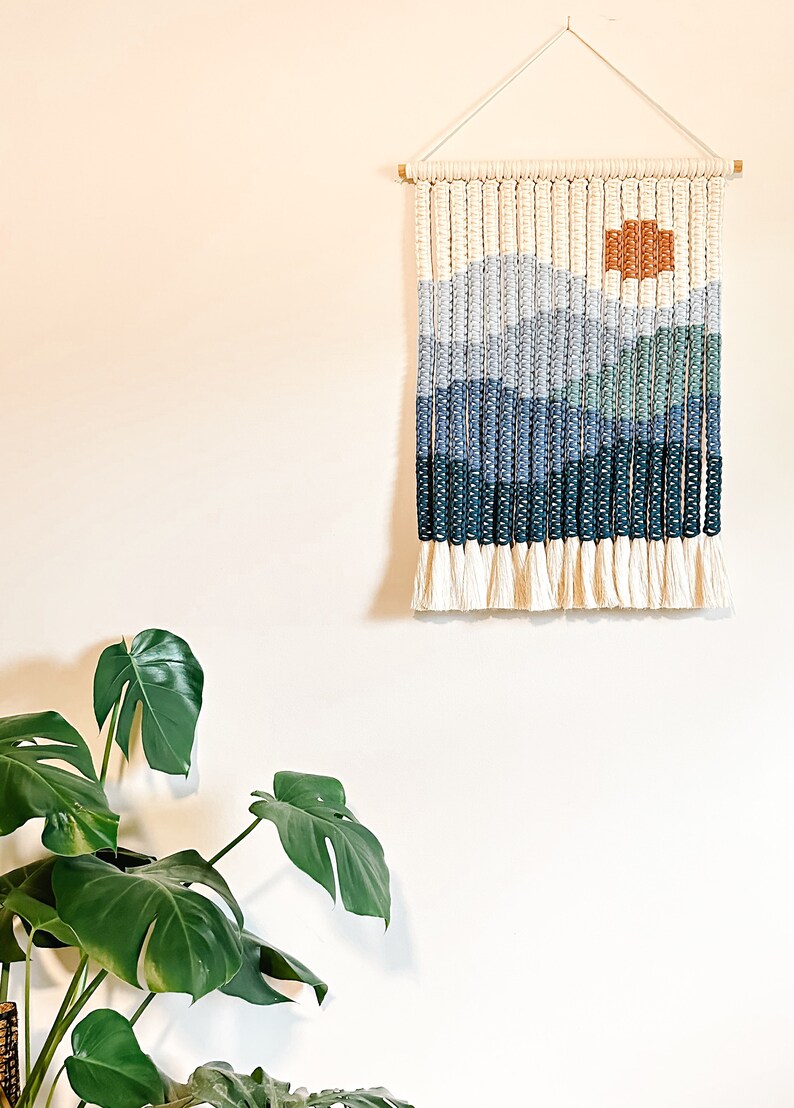 Blue Ridge Mountain Macrame Wall Hanging, Macrame Landscape, Boho Wall ...