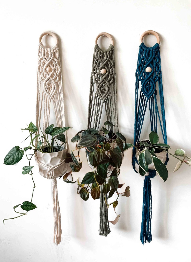 Macrame Wall Plant Hanger on Wood Ring - Etsy