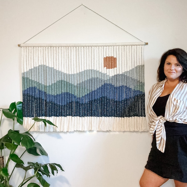 Blue Macrame Wall Hanging - Etsy