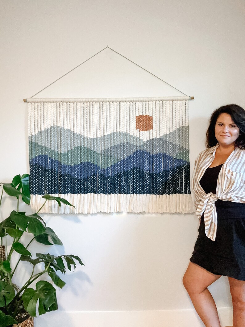 Blue Ridge Mountain Macrame Wall Hanging, Macrame Landscape, Boho Wall ...