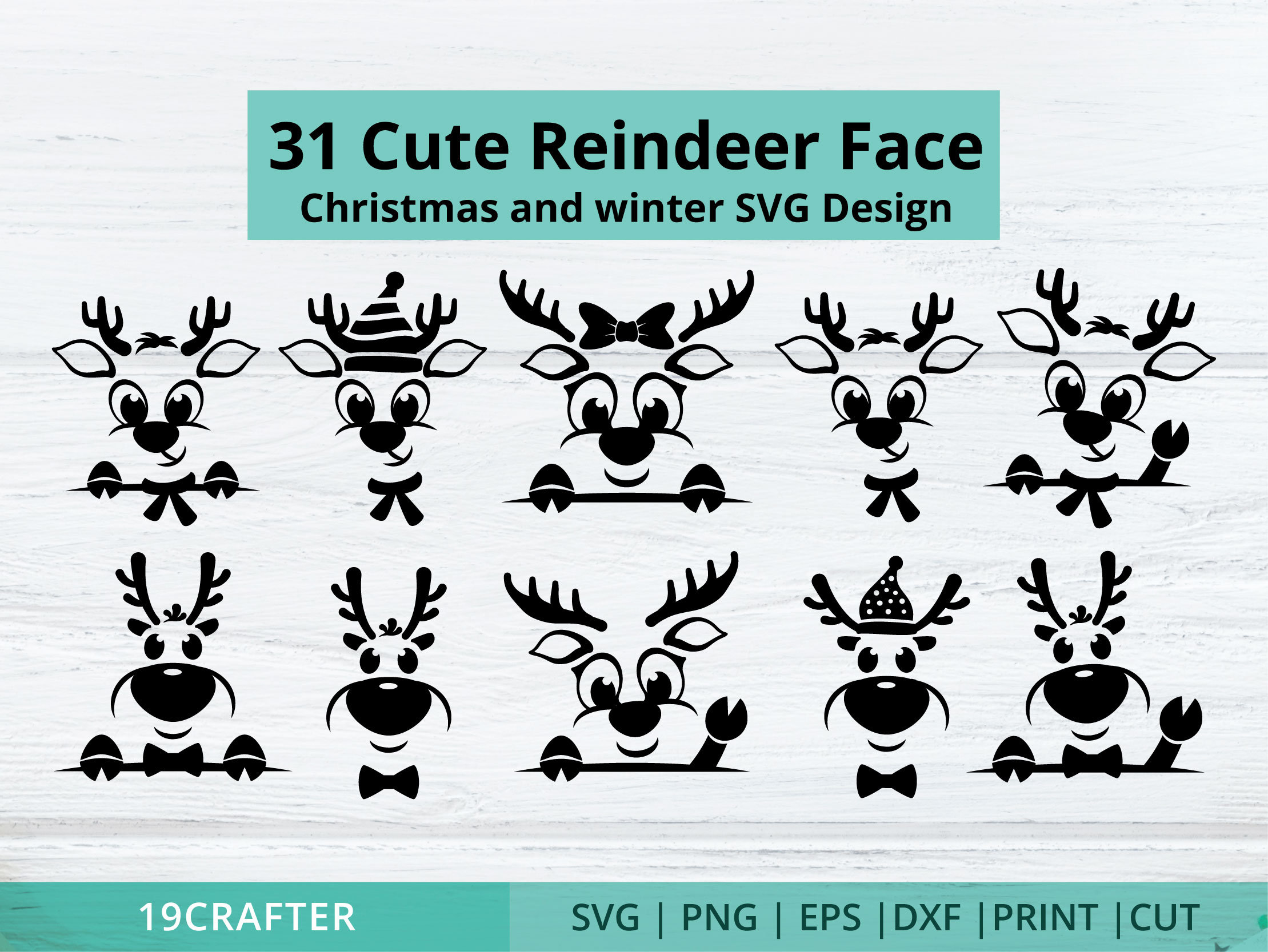 Reindeer Face Svg Bundle. Reindeer Cute and Happy Christmas Design ...