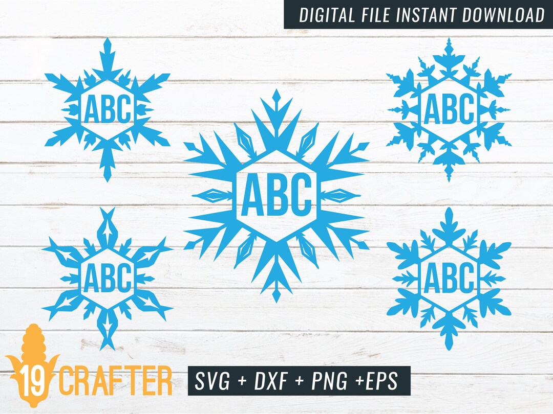 Snowflake Monogram Frame Christmas Winter Theme Svg Dxf Png Eps File ...