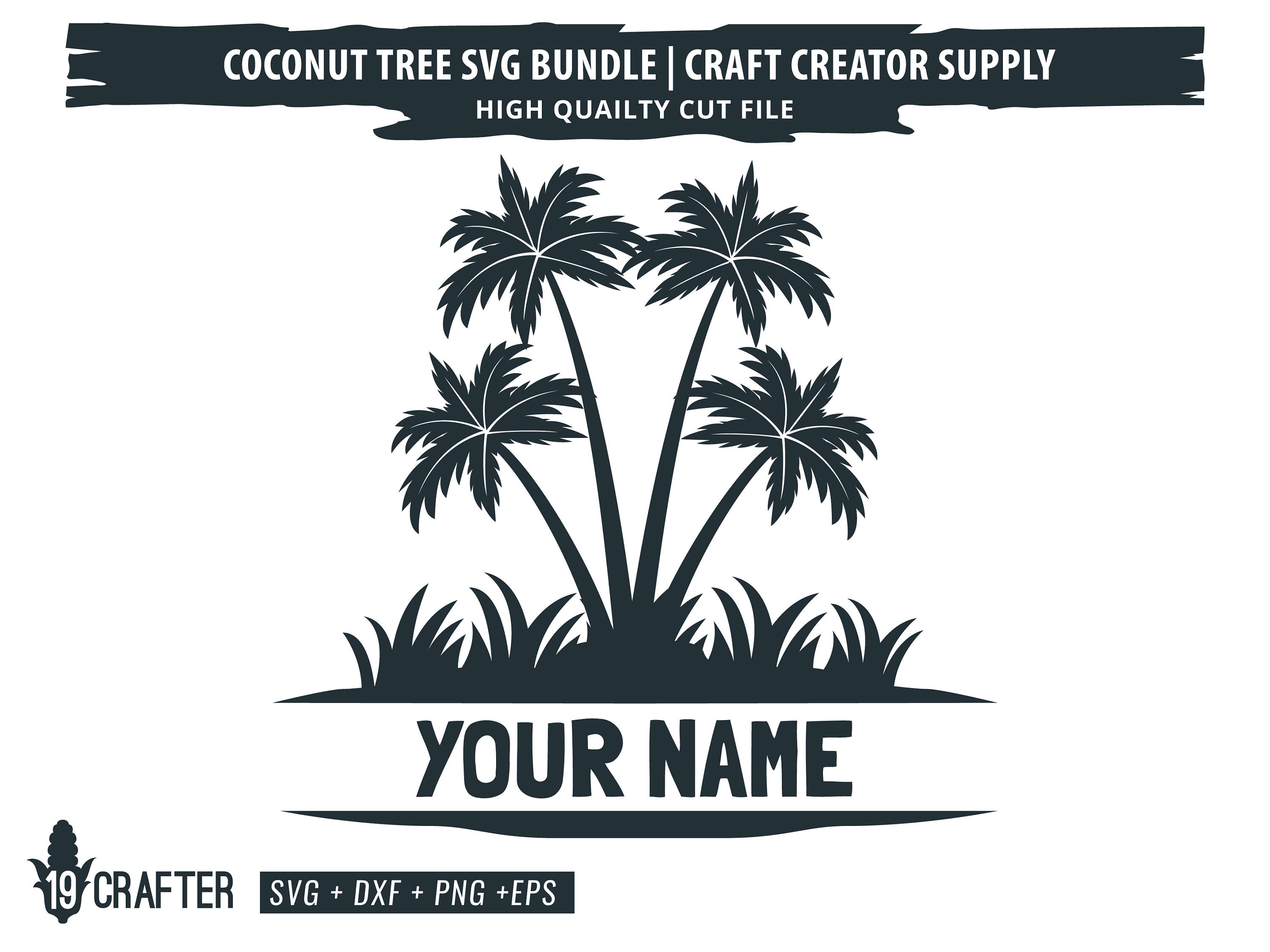 Coconut Tree Svg Bundle, Palm Tree Svg, Summer Coconut Tree Split Name ...