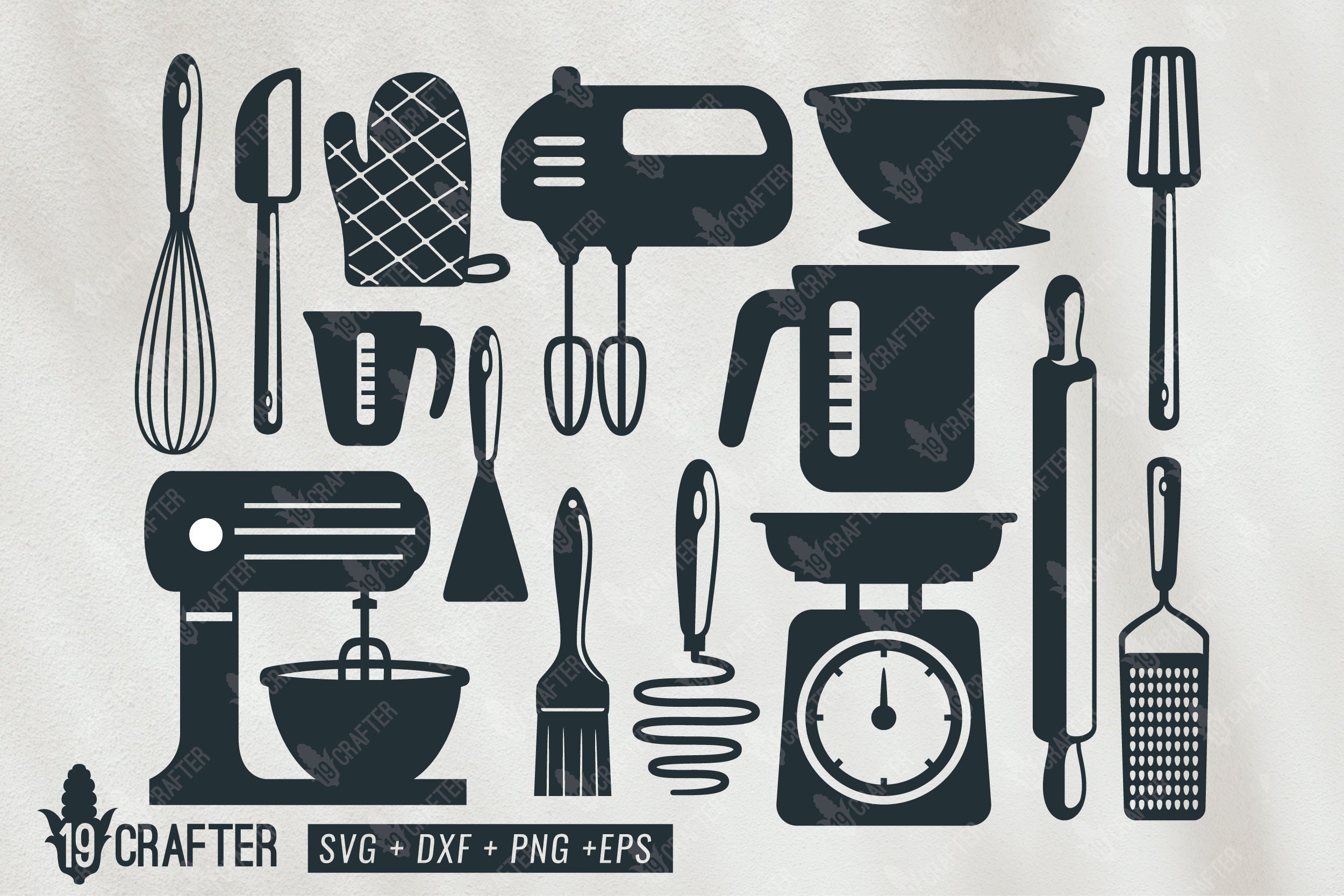 Baking kitchen utensils svg, whisk svg, scale, mixer, brush, roll pin ...