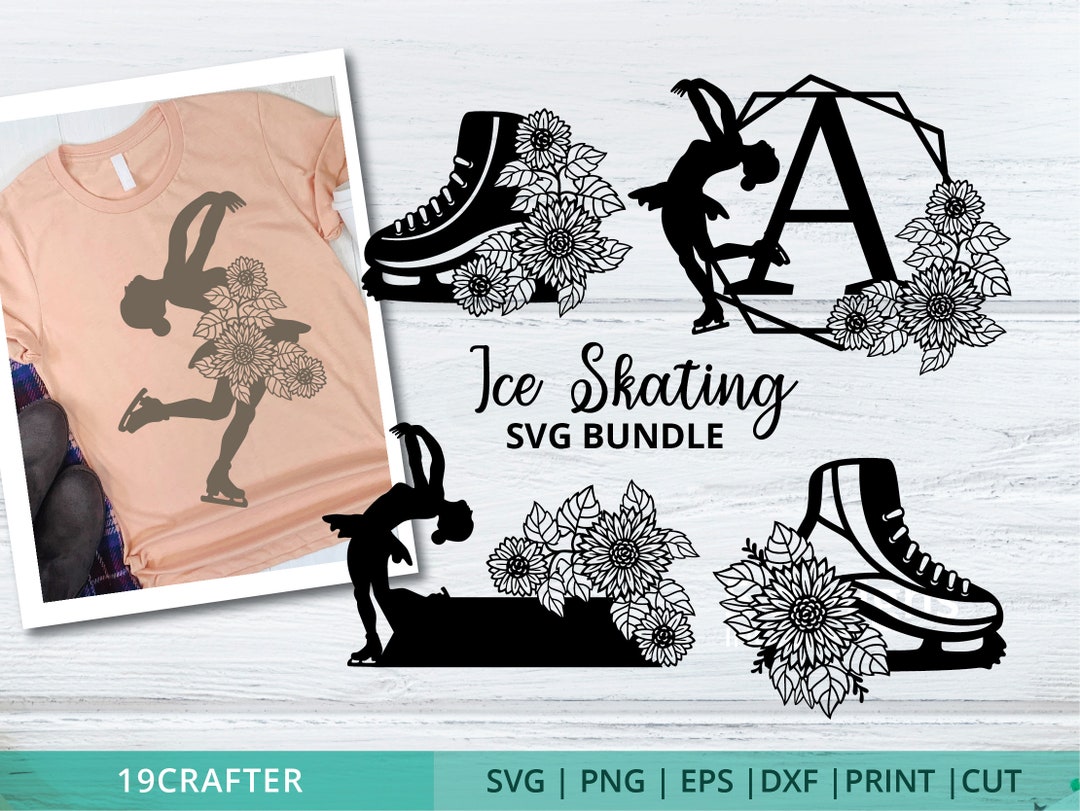 Ice Skating Svg Bundle, Ice Skate Figure With Flower Decoration, Ice ...